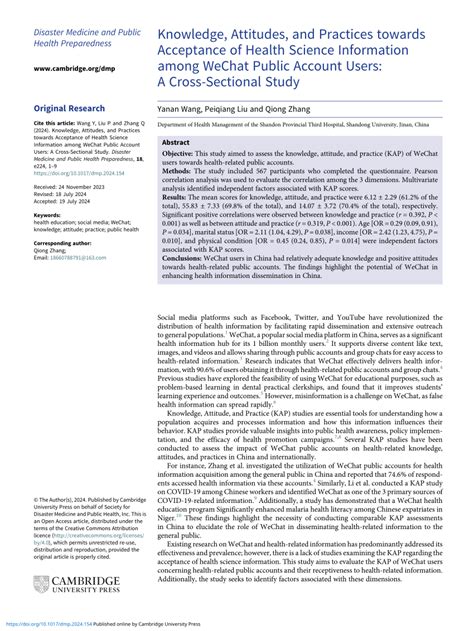 Pdf Knowledge Attitudes And Practices Towards Acceptance Of Health Science Information Among
