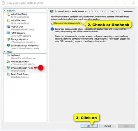 how to enable disable hyper v enhanced session mode in windows 10