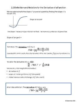 Definition Of Derivative Notes Sheet By Shawn Mann TPT