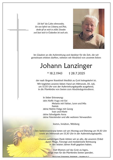 Johann Lanzinger Aus Sexten Trauerhilfe It Das Südtiroler Gedenkportal