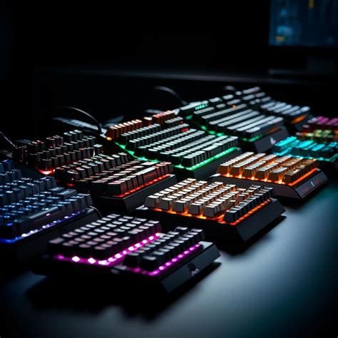 Premium Ai Image Hologram Of A Computer Keyboard With Holographic Keys And Backlit