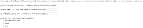 Solved The Joint Probability Function Of Two Discrete Random Chegg