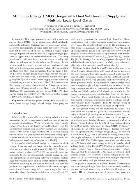 pdf minimum energy cmos design with dual subthreshold supply and