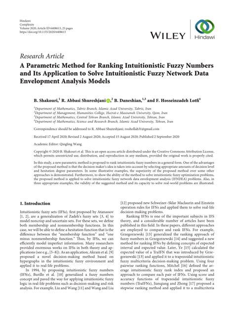 pdf a parametric method for ranking intuitionistic fuzzy numbers and