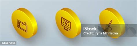 아이소메트릭 라인 그래픽 태블릿 디자인 프로그램이 있는 컴퓨터 및 페인트 브러시 아이콘을 설정합니다 벡터 3차원 형태에 대한