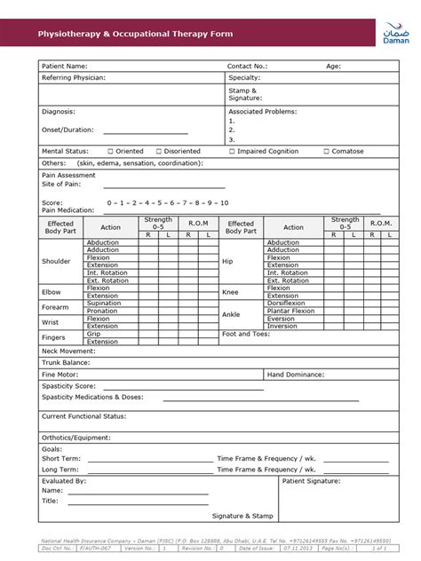 Daman Physiotherapy Evalution Form Pdf Anatomical Terms Of Motion