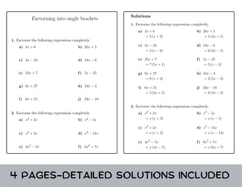 Factorising Into Single Brackets Worksheet No 3 With Answers