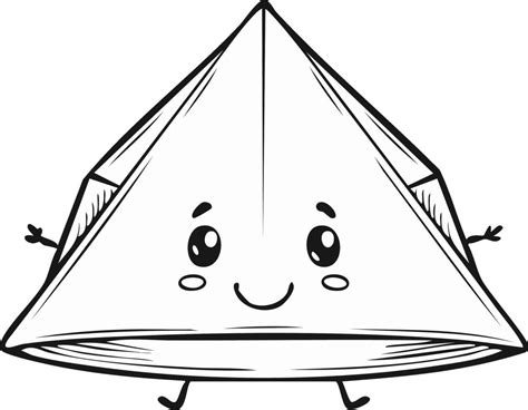 Cute Triangular Prism Character Outline Doodle Illustration Happy Shape