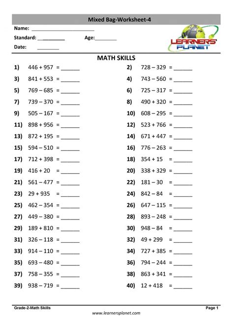 Cbse Class 2 Maths Revision Worksheet Set A Worksheets Library