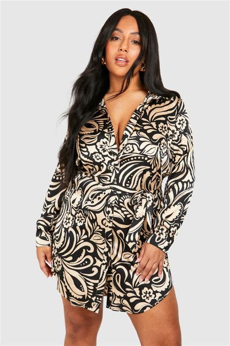 Dresses Plus Printed Shirt Dress Boohoo