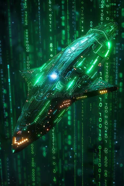 Futuristic Cybernetic Spacecraft Navigating Through A Digital Matrix Of