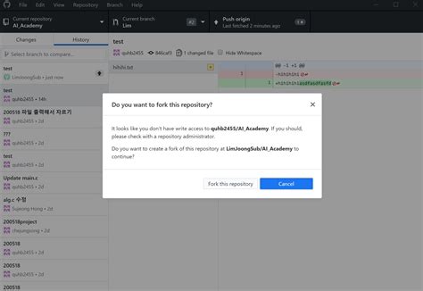 Github Desktop Shows Me That I Don T Have Write Access When I Want To Revert Times Ago Commit