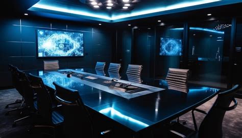 Premium Ai Image A Futuristic Office With Modern Design Blue Lighting And Technology Generated