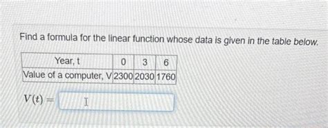 Solved Find A Formula For The Linear Function Whose Data Is Chegg