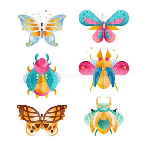 Bright Bugs And Beetle Insect With Wings Vector Circle Arrangement