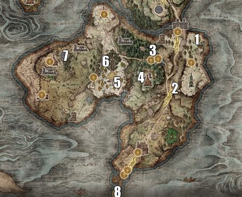 Mapa Con Los Jefes De La Península Del Llanto En Elden Ring
