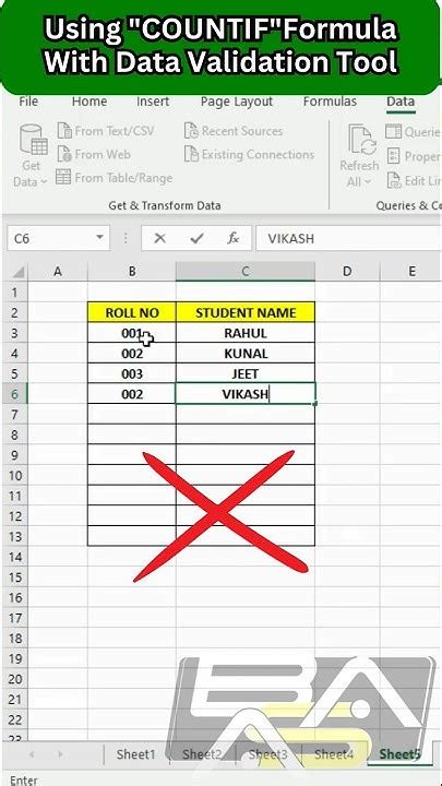 Combination Of Countif Formula And Data Validation Tool Exceltips Excelforbeginners