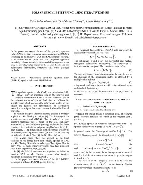 Pdf Polsar Speckle Filtering Using Iterative Mmse