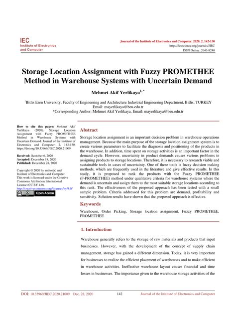 PDF Storage Location Assignment With Fuzzy PROMETHEE Method In Warehouse Systems With