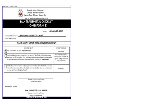 Saln Transmittal Checklist Omb Form 8 Pdf