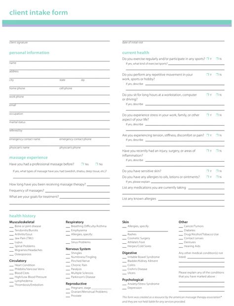 Printable Client Intake Form Template