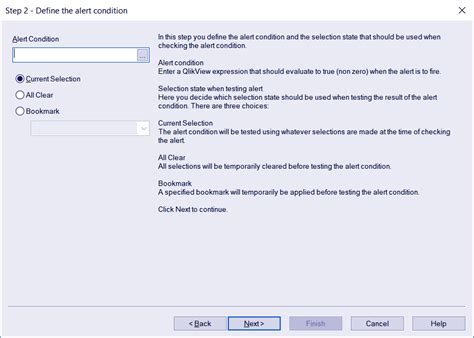 Creating Qlikview Alerts Alert Components Alert Wizard Dialog Box