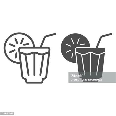 아이스 드링크 라인과 글리프 아이콘 흰색에 격리 된 레모네이드 벡터 그림입니다 차가운 차 개요 스타일 디자인 웹 및 응용 프로그램을 위해 설계 Eps 10 10에 대한 스톡