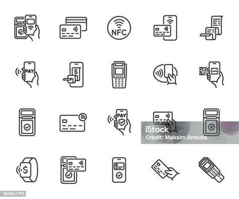 비접촉식 지불 라인 아이콘의 벡터 집합입니다 아이콘 단말기 결제 영수증 신용 카드 Nfc 무현금 결제 전자 영수증 등이 포함되어 있습니다 완벽한 픽셀 아이콘에 대한 스톡