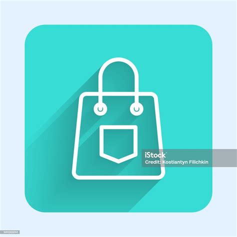 긴 그림자 배경으로 격리된 흰색 선 핸드백 아이콘 여성 핸드백 기호입니다 글래머 캐주얼 수하물 기호 녹색 사각형 버튼 벡터 0명에 대한 스톡 벡터 아트 및 기타 이미지