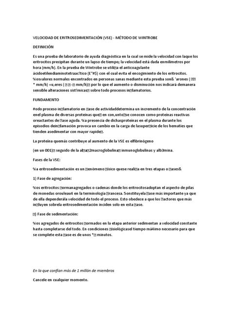 Velocidad De Eritrosedimentación Pdf Glóbulo Rojo Medicina