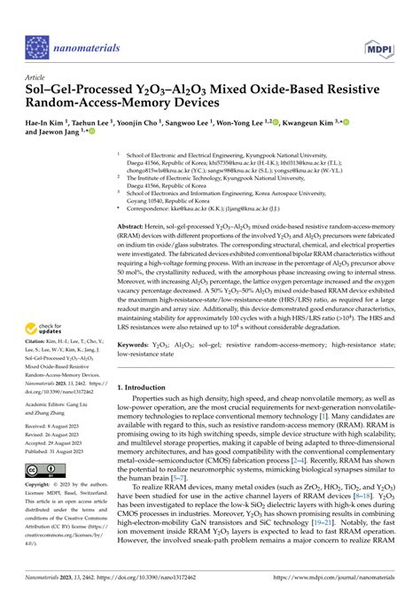 Pdf Solgel Processed Y2o3al2o3 Mixed Oxide Based Resistive Random Access Memory Devices