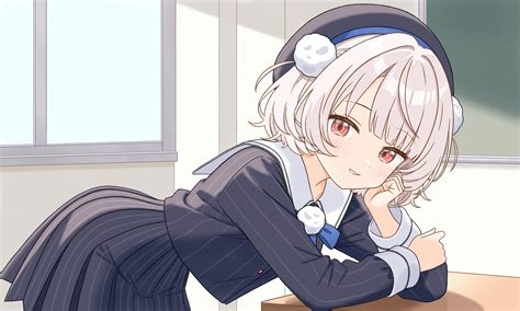 Safebooru 1girl Absurdres Bent Over Beret Blonde Hair Classroom