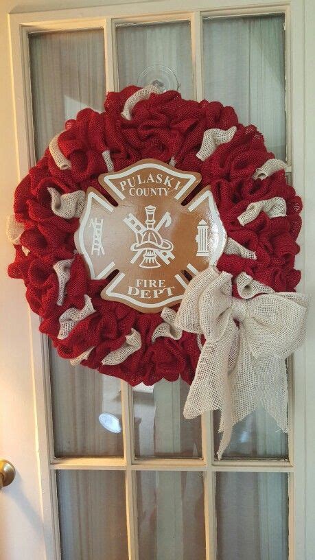 Fire Department Red Burlap Maltese Cross Wreath Diy Firefighter