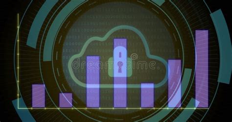 Animation Of Digital Data Processing Over Cloud And Padlock Icon On Black Background Stock