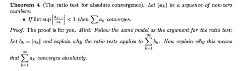 Solved Theorem 4 The Ratio Test For Absolute Convergence