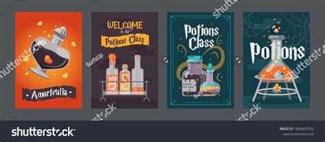 Potion Class Posters Set Magic Bottles Stock Vector Royalty Free