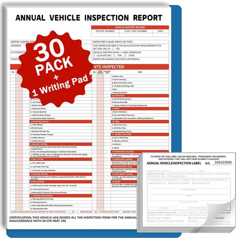 30 Packs Dot Annual Vehicle Inspection Forms And Label 3