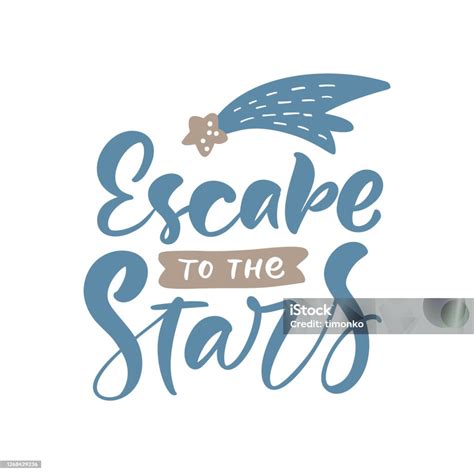 손으로 그린 영감 텍스트 혜성과 별에 탈출 파란색 별 모양 배경에서 격리된 벡터 그림입니다 포스터용 엽서 티셔츠 프린트 전단지 디자인 개념에 대한 스톡 벡터 아트 및 기타