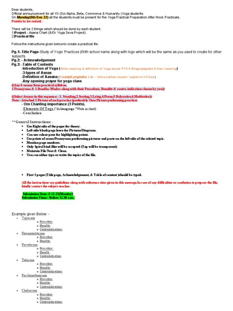 Guidelines For Yoga Practical File Pdf Asana Yoga