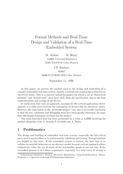 pdf formal methods and real time design and validation of a real