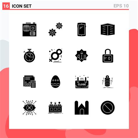 Universal Icon Symbols Group Of 16 Modern Solid Glyphs Of Time Office Blocks Mobile Housing