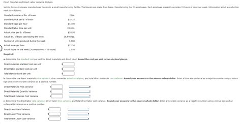 Solved Direct Materials And Direct Labor Variance