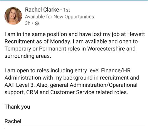 Rachel C Has Sadly Been Made Redundant And Needs Help I Have Know