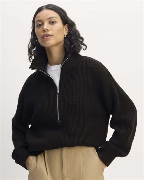 The Half Zip In Everyday Cotton Black Everlane