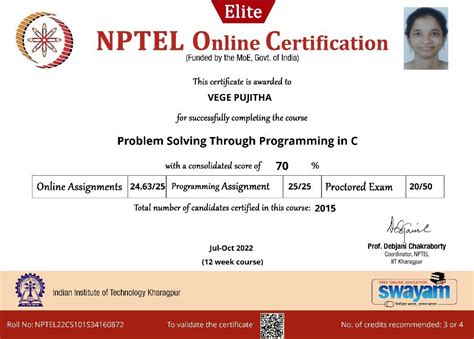 Pujitha Vege On Linkedin Nptel Pvpsit Pvpsitcse Certification