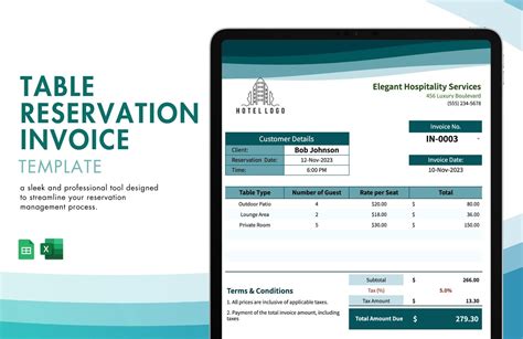 Table Reservation Invoice Template In Mp4 Google Sheets Excel