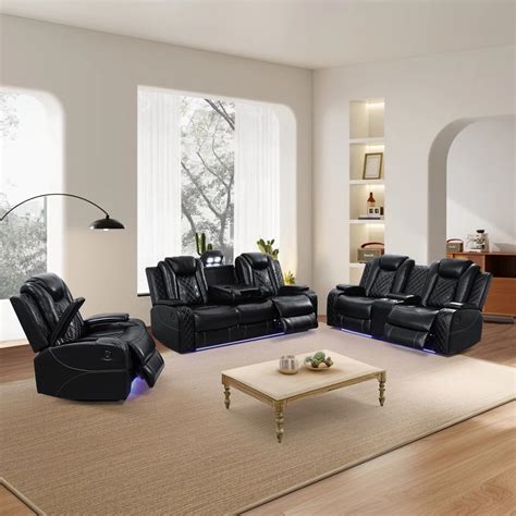 Aycp Multifunction Power Air Leather Recliner Sofa Set With