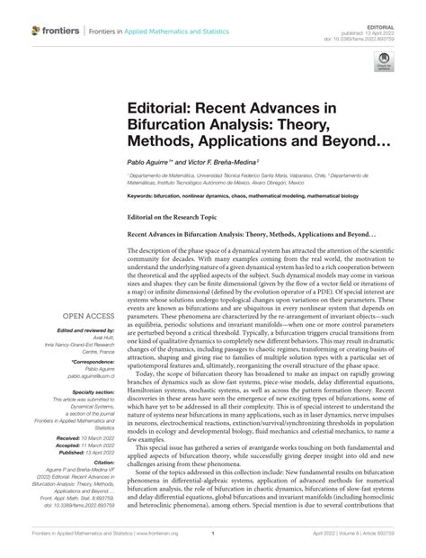 Pdf Editorial Recent Advances In Bifurcation Analysis Theory Methods Applications And Beyond