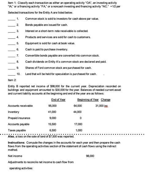 item 1 classify each transaction as either an