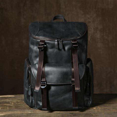 Genuine Leather Mens Cool Backpack Sling Bag Large Travel Bag Hiking